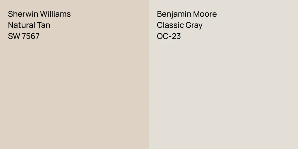 Sherwin Williams Natural Tan vs. Benjamin Moore Classic Gray comparison