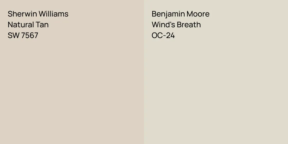 Sherwin Williams Natural Tan vs. Benjamin Moore Wind's Breath comparison