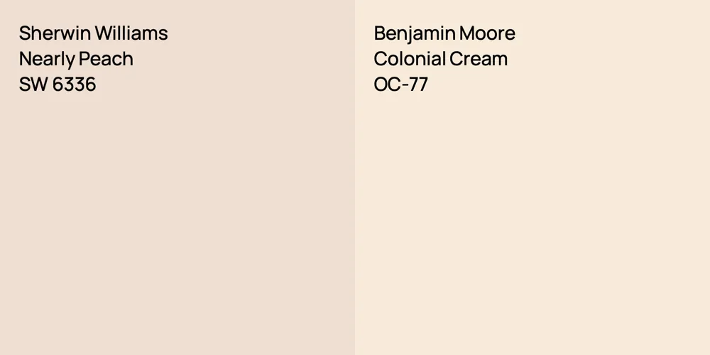 Sherwin Williams Nearly Peach vs. Benjamin Moore Colonial Cream comparison