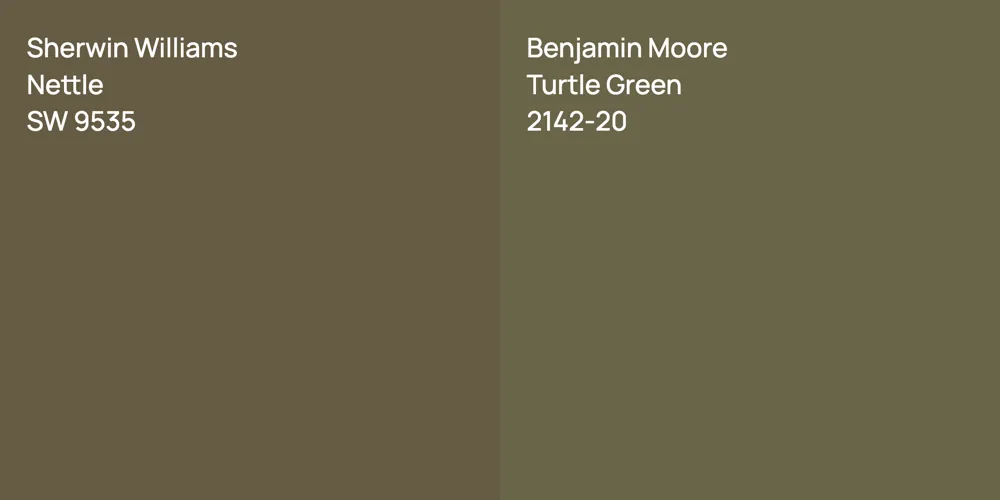 Sherwin Williams Nettle vs. Benjamin Moore Turtle Green comparison