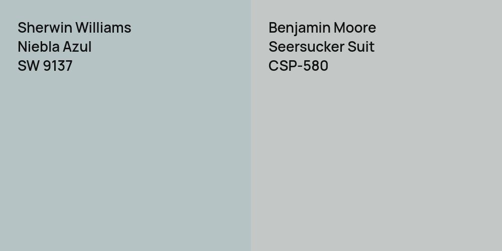 Sherwin Williams Niebla Azul vs. Benjamin Moore Seersucker Suit comparison