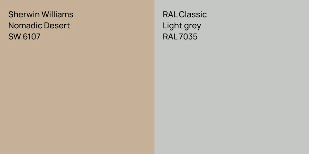 Sherwin Williams Nomadic Desert vs. RAL Classic Light grey comparison