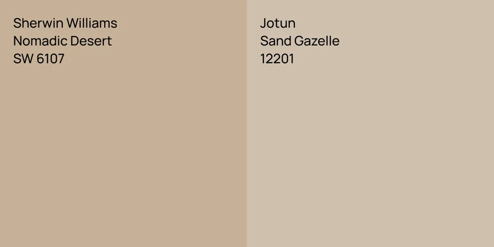 Sherwin Williams Nomadic Desert vs. Jotun Sand Gazelle comparison