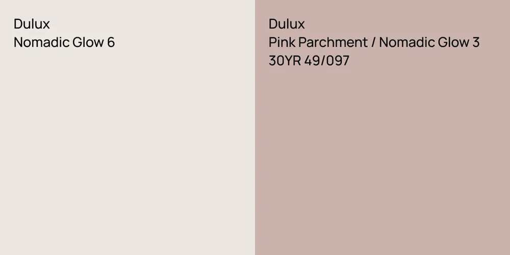 Dulux Nomadic Glow 6 vs. Dulux Pink Parchment comparison
