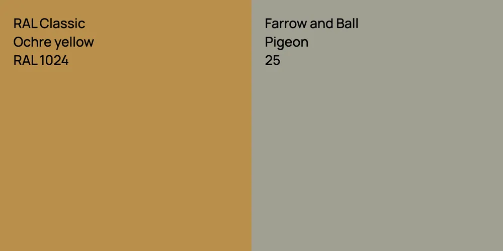 RAL Classic Ochre yellow vs. Farrow and Ball Pigeon comparison