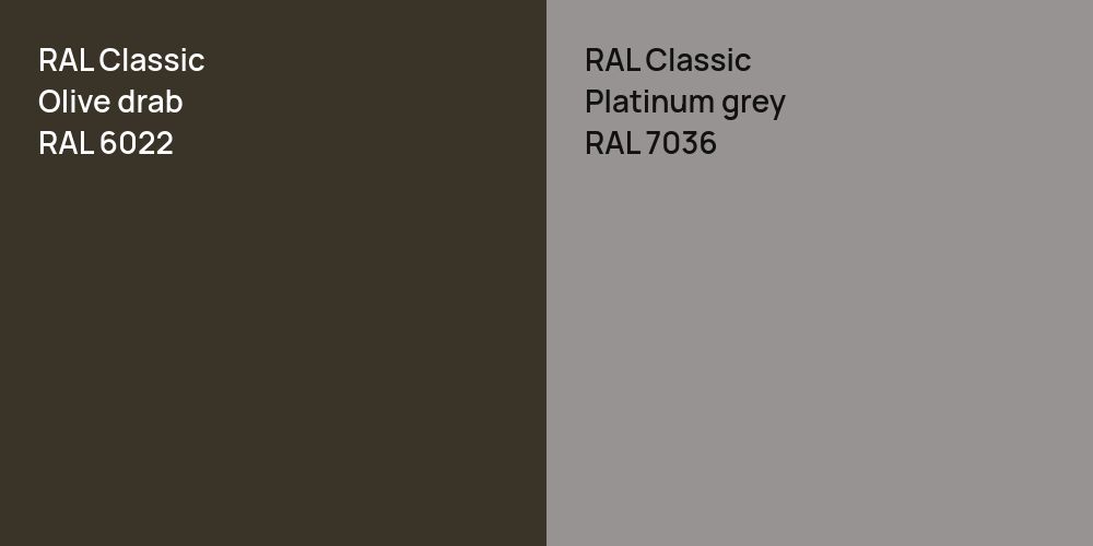 RAL Classic Olive drab vs. RAL Classic Platinum grey comparison