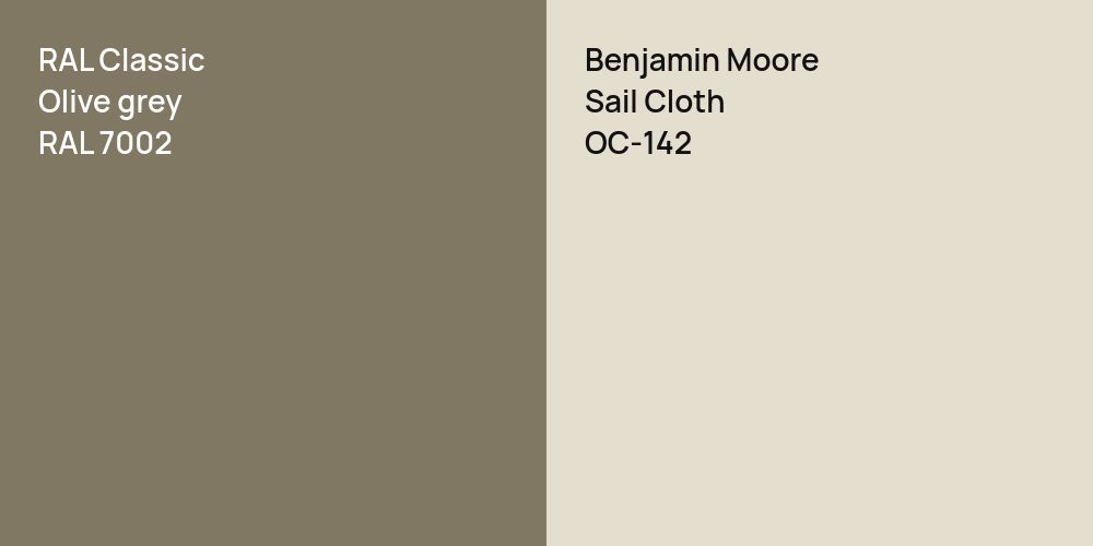RAL Classic Olive grey vs. Benjamin Moore Sail Cloth comparison