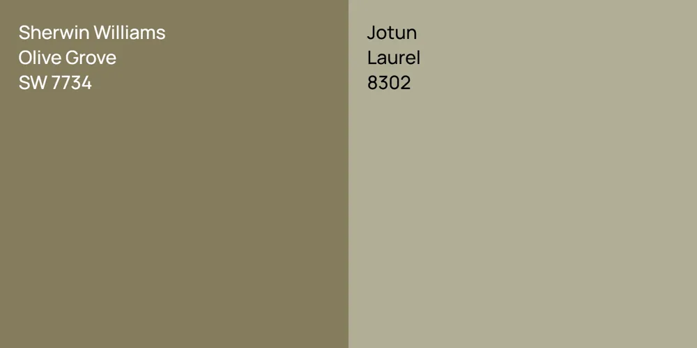 Sherwin Williams Olive Grove vs. Jotun Laurel comparison