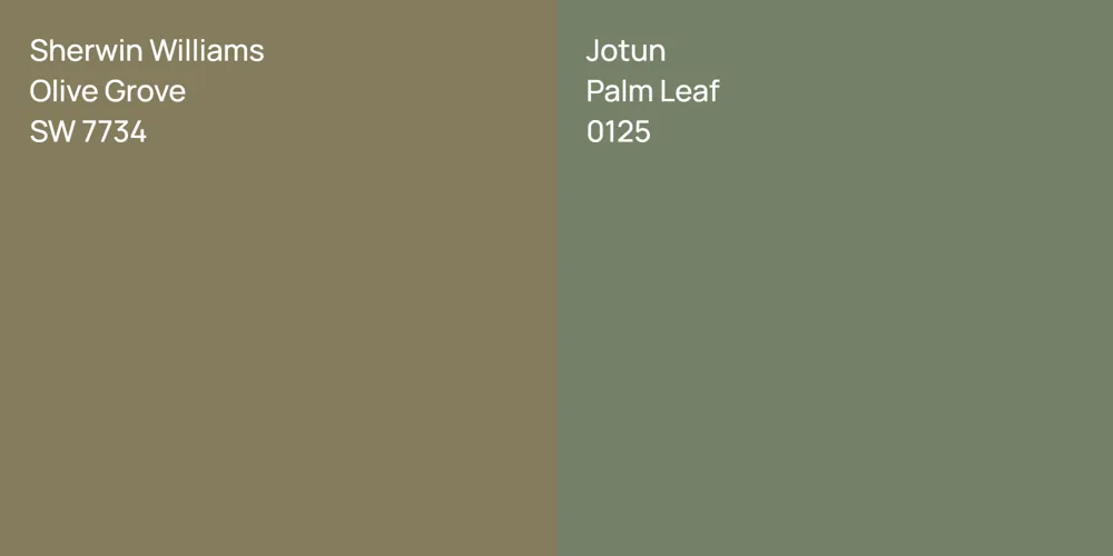 Sherwin Williams Olive Grove vs. Jotun Palm Leaf comparison