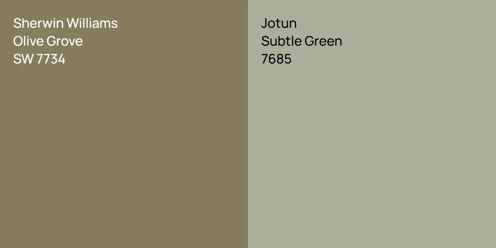 Sherwin Williams Olive Grove vs. Jotun Subtle Green comparison