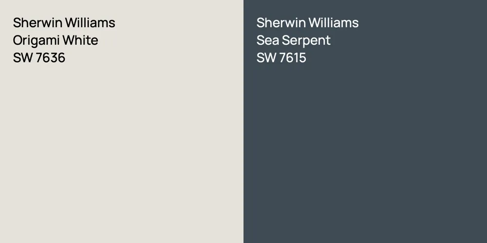 Sherwin Williams Origami White vs. Sherwin Williams Sea Serpent comparison