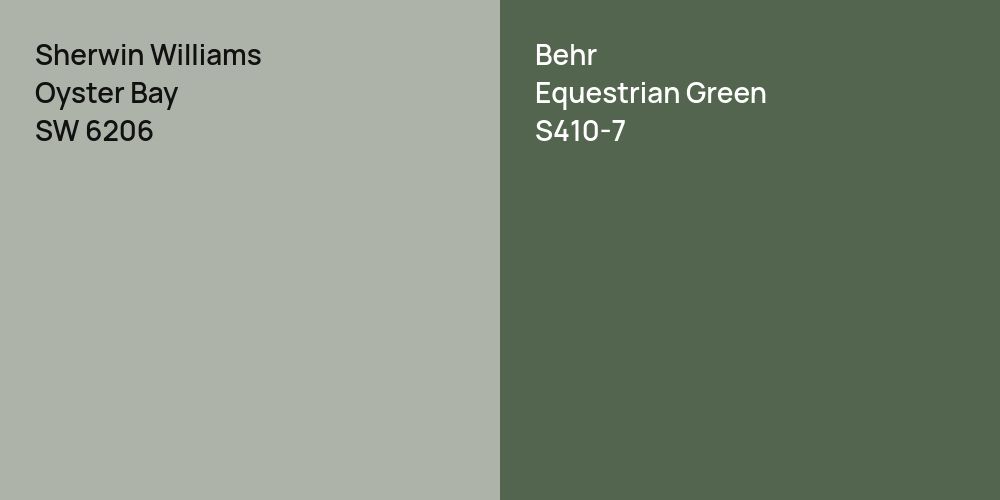 Sherwin Williams Oyster Bay vs. Behr Equestrian Green comparison