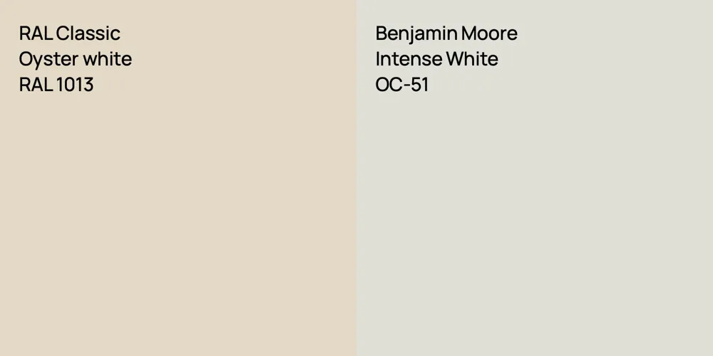 RAL Classic Oyster white vs. Benjamin Moore Intense White comparison