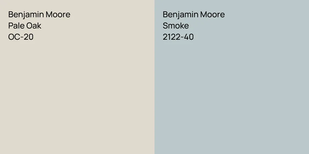 Benjamin Moore Pale Oak vs. Benjamin Moore Smoke comparison
