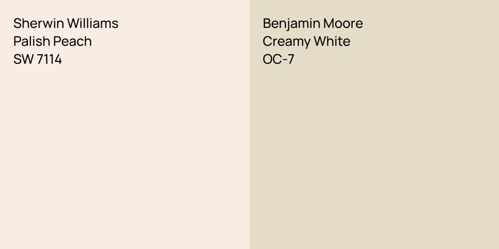 Sherwin Williams Palish Peach vs. Benjamin Moore Creamy White comparison
