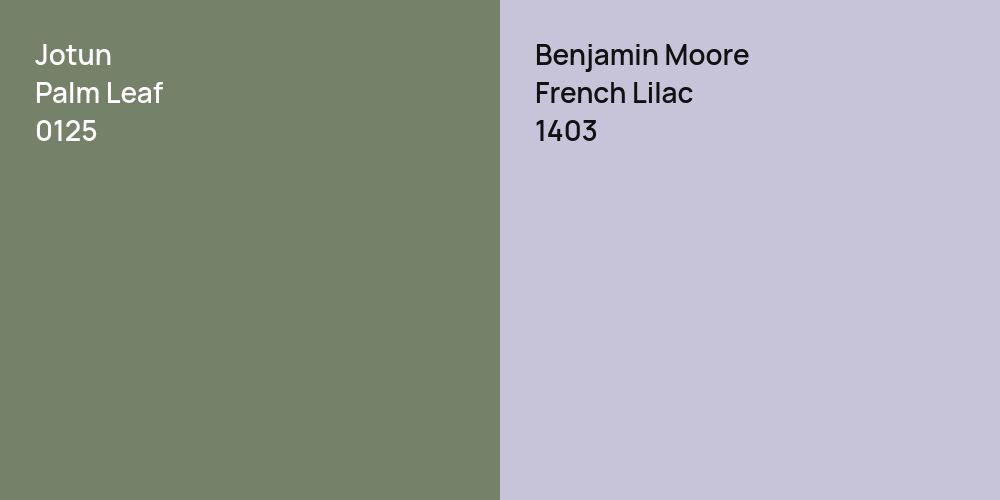 Jotun Palm Leaf vs. Benjamin Moore French Lilac comparison