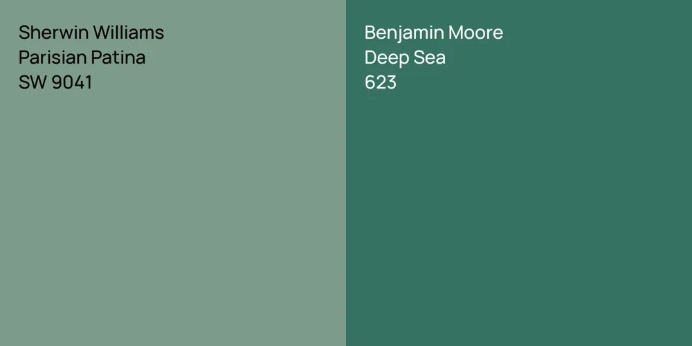 Sherwin Williams Parisian Patina vs. Benjamin Moore Deep Sea comparison