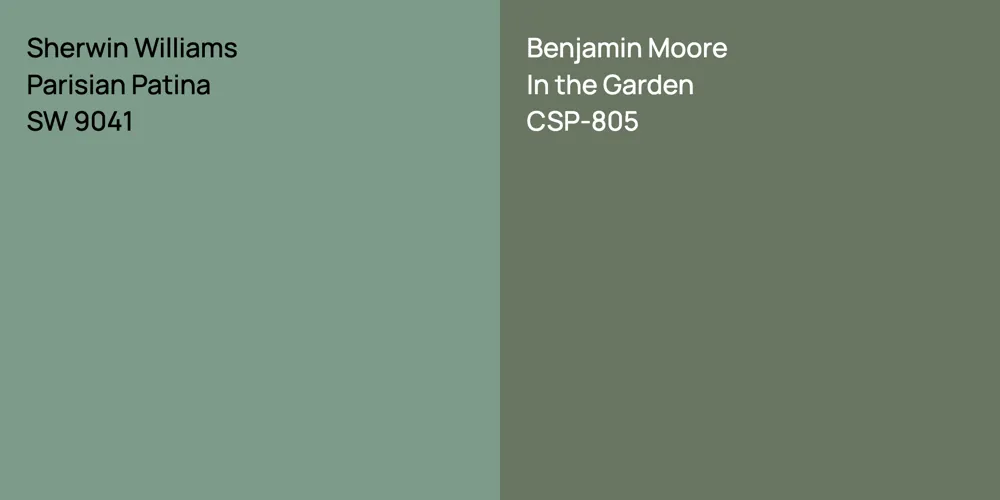 Sherwin Williams Parisian Patina vs. Benjamin Moore In the Garden comparison