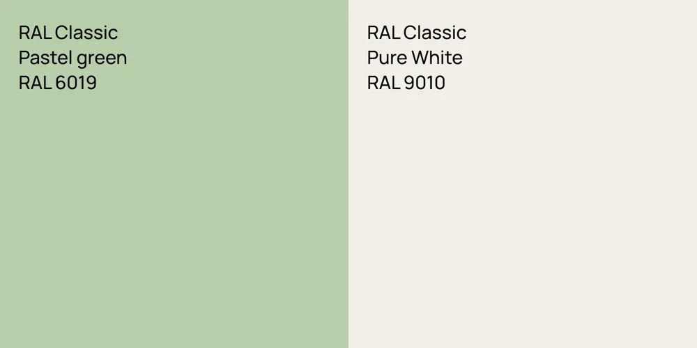 RAL Classic Pastel green vs. RAL Classic Pure White comparison