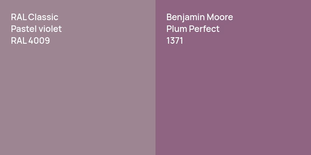 RAL Classic Pastel violet vs. Benjamin Moore Plum Perfect comparison