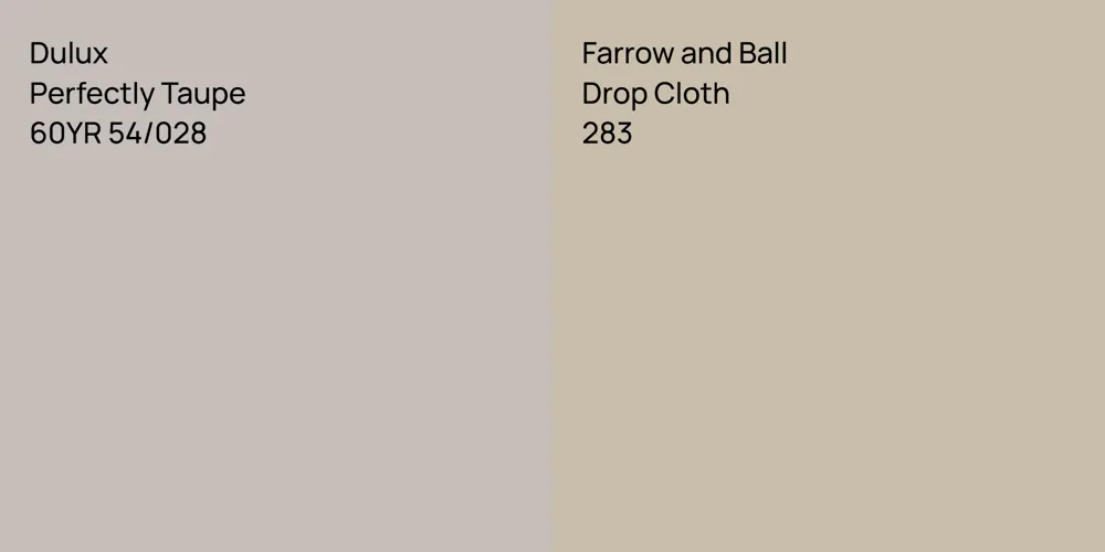 Dulux Perfectly Taupe vs. Farrow and Ball Drop Cloth comparison