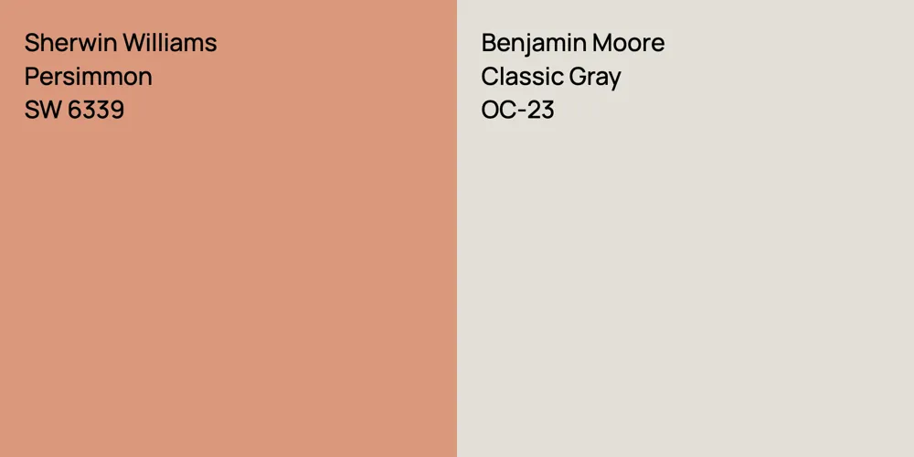 Sherwin Williams Persimmon vs. Benjamin Moore Classic Gray comparison