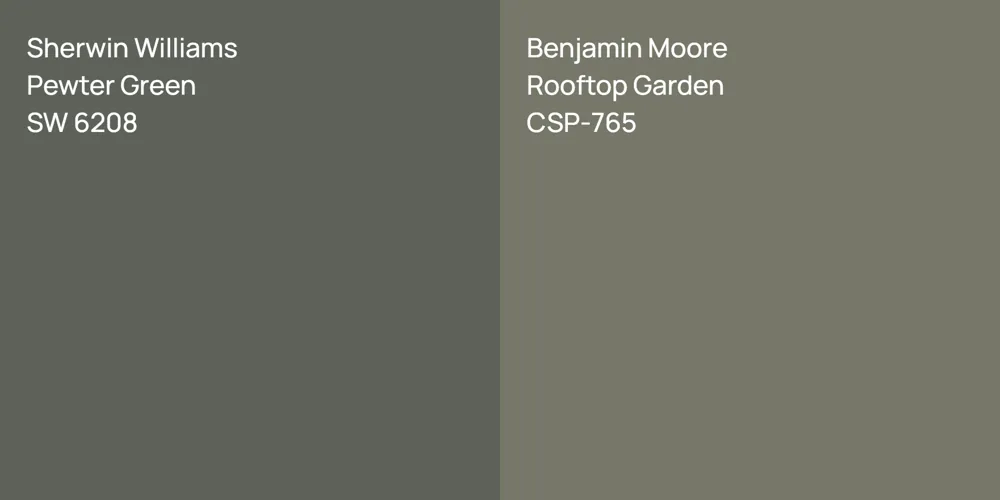 Sherwin Williams Pewter Green vs. Benjamin Moore Rooftop Garden comparison