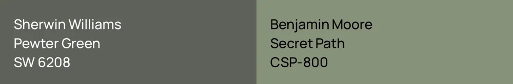 Sherwin Williams Pewter Green vs. Benjamin Moore Secret Path comparison