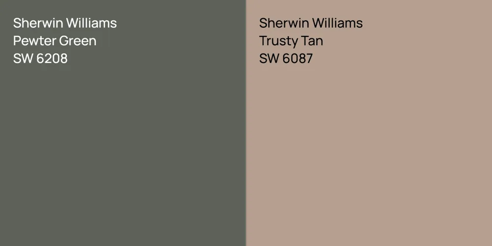 Sherwin Williams Pewter Green vs. Sherwin Williams Trusty Tan comparison