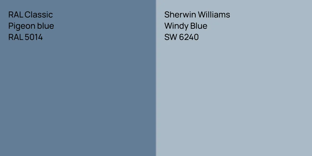 RAL Classic Pigeon blue vs. Sherwin Williams Windy Blue comparison