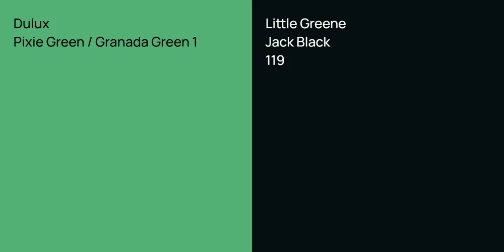 Dulux Pixie Green vs. Little Greene Jack Black comparison