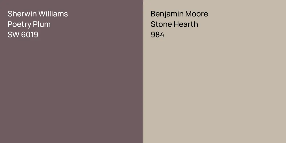 Sherwin Williams Poetry Plum vs. Benjamin Moore Stone Hearth comparison