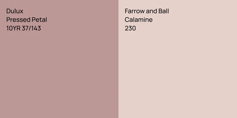 Dulux Pressed Petal vs. Farrow and Ball Calamine comparison