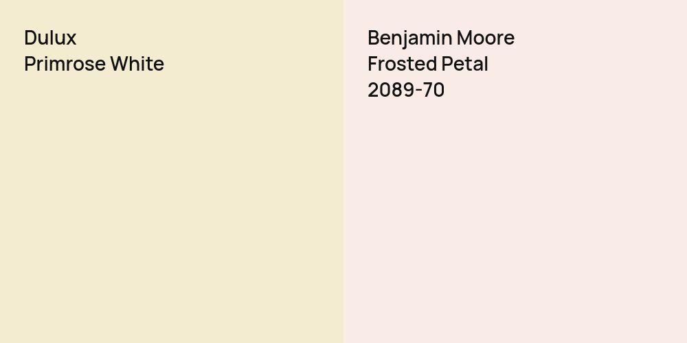 Dulux Primrose White vs. Benjamin Moore Frosted Petal comparison