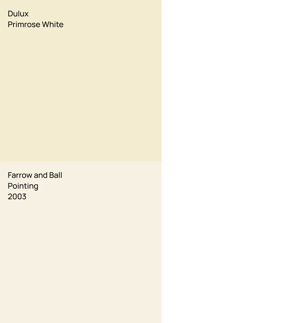 Dulux Primrose White vs. Farrow and Ball Pointing comparison