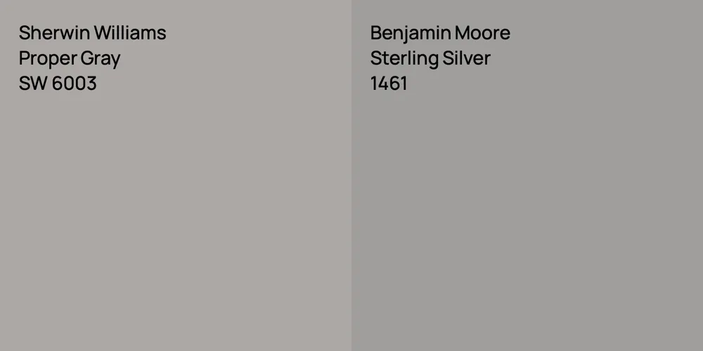 Sherwin Williams Proper Gray vs. Benjamin Moore Sterling Silver comparison