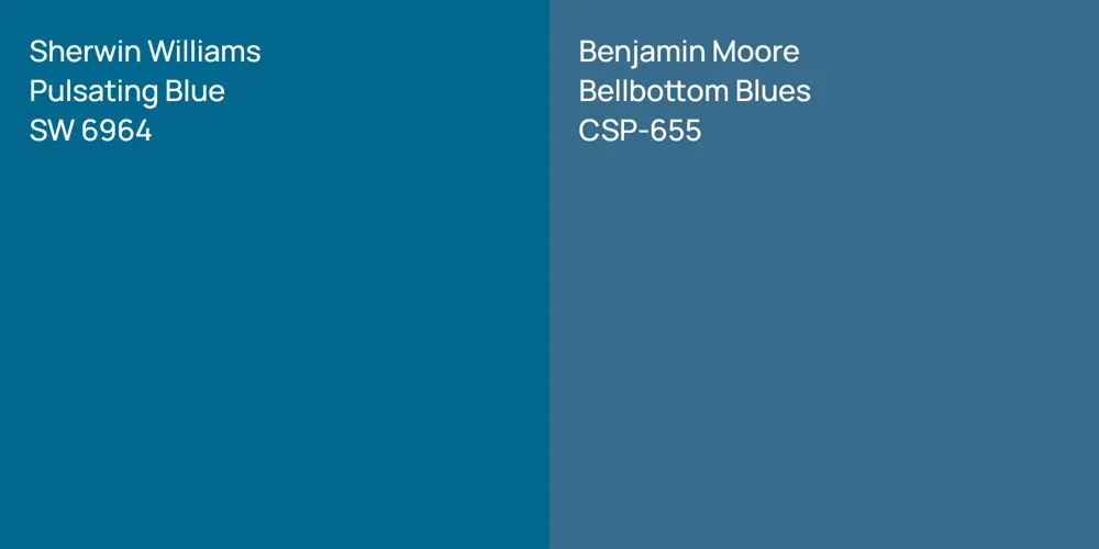 Sherwin Williams Pulsating Blue vs. Benjamin Moore Bellbottom Blues ...