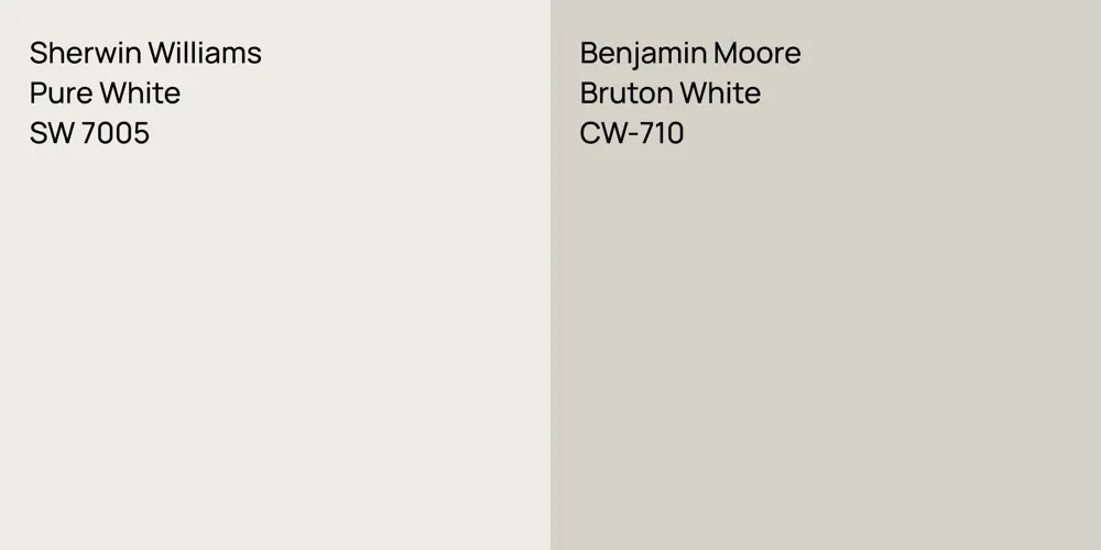 Sherwin Williams Pure White vs. Benjamin Moore Bruton White comparison