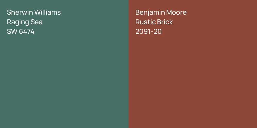 Sherwin Williams Raging Sea vs. Benjamin Moore Rustic Brick comparison