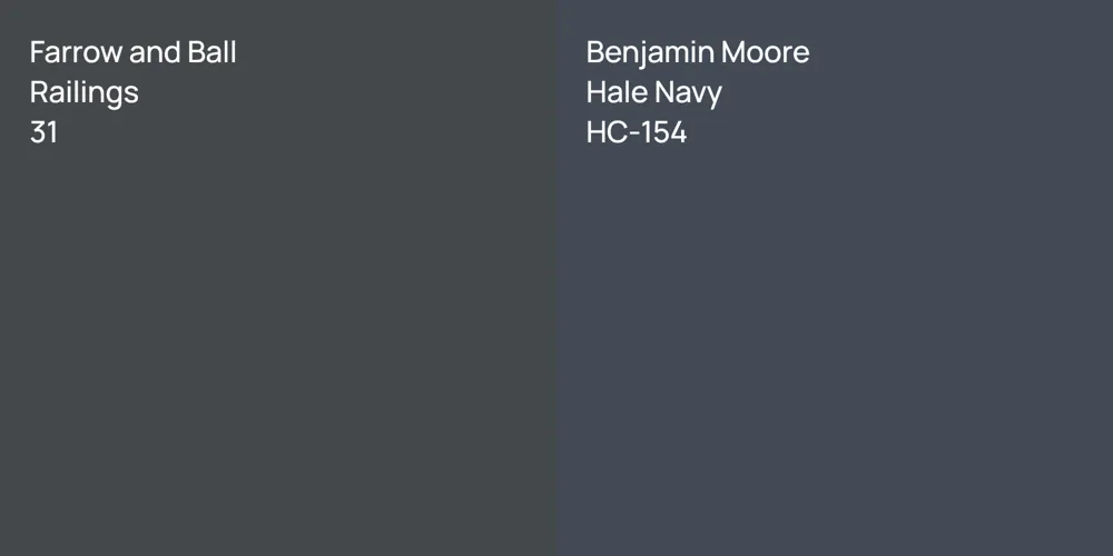 Farrow and Ball Railings vs. Benjamin Moore Hale Navy comparison