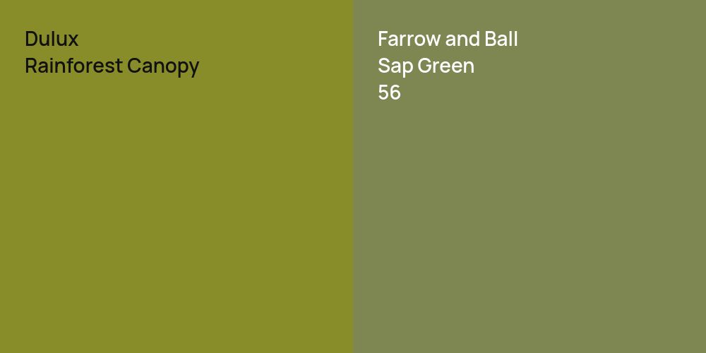 Dulux Rainforest Canopy vs. Farrow and Ball Sap Green comparison