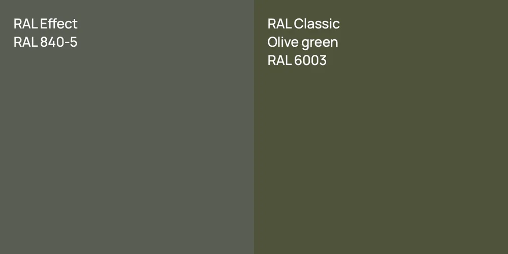 RAL Effect RAL 840-5 vs. RAL Classic Olive green comparison