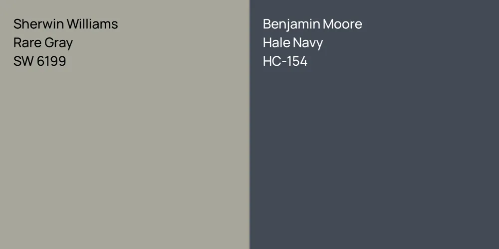 Sherwin Williams Rare Gray vs. Benjamin Moore Hale Navy comparison