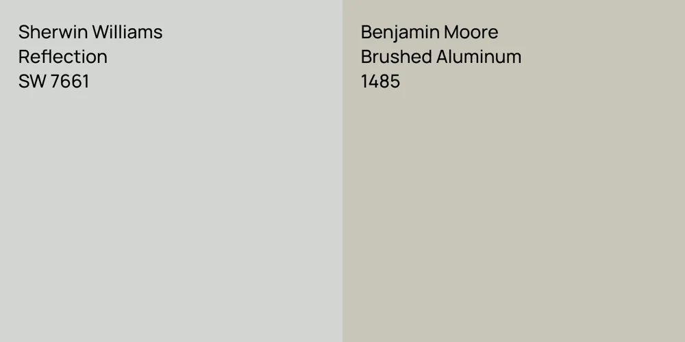 Sherwin Williams Reflection vs. Benjamin Moore Brushed Aluminum comparison