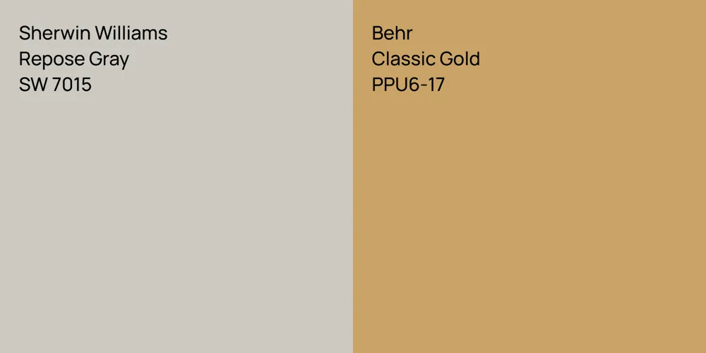 Sherwin Williams Repose Gray vs. Behr Classic Gold comparison