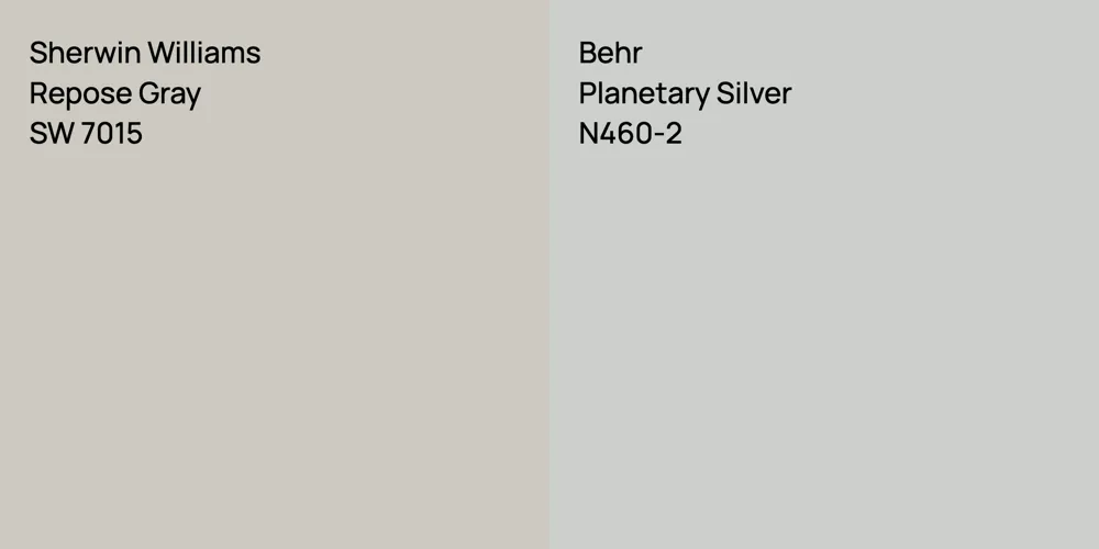 Sherwin Williams Repose Gray vs. Behr Planetary Silver comparison