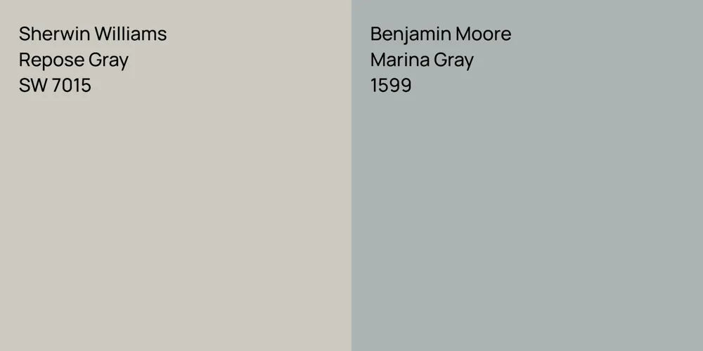 Sherwin Williams Repose Gray vs. Benjamin Moore Marina Gray comparison