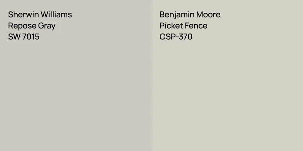 Sherwin Williams Repose Gray vs. Benjamin Moore Picket Fence comparison