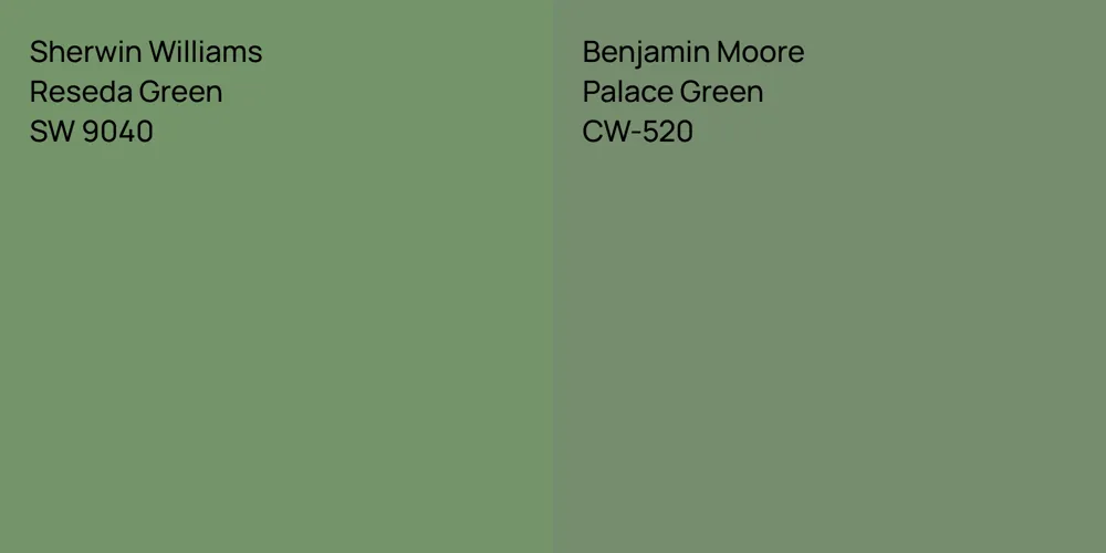 Sherwin Williams Reseda Green vs. Benjamin Moore Palace Green comparison