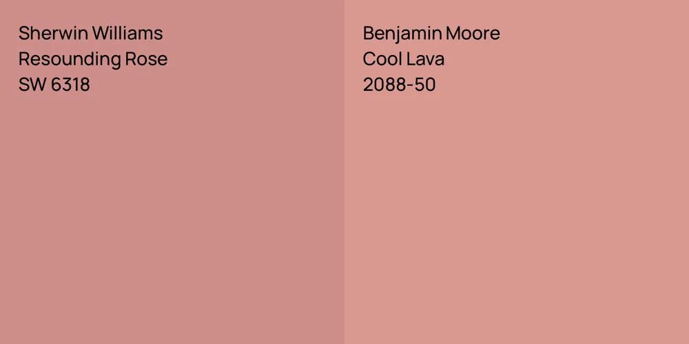Sherwin Williams Resounding Rose vs. Benjamin Moore Cool Lava comparison